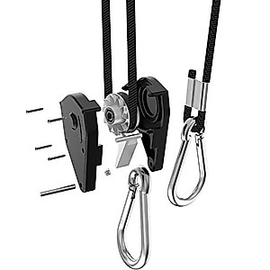 2 Pairs 1/8 inch Adjustable Heavy Duty Rope Hanger - Reinforced Metal Internal Gears Ratchets foe Growing Light Fixtures, Loose-Proof Design, 8-ft Long & 150lbs Weight Capacity