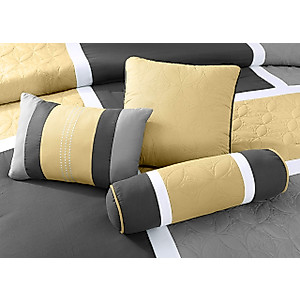 Chezmoi Collection 7-Piece Quilted Patchwork Comforter Set, Red/Gray/Black, Queen