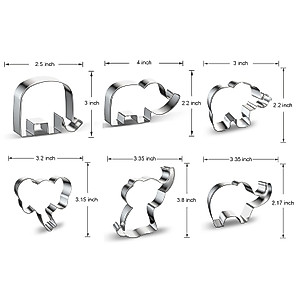 Elephant Cookie Cutter Set with Elephant Face, Cute Elephants Animal Shapes - Stainless Steel Baby Shower Cake Mold Fondant Decorating Tools DIY Mold for Sugar Craft Baking Mould Kids Birthday Party