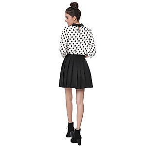 Allegra K Women's Polka Dots Contrast Peter Pan Collar Top 3/4 Sleeves Blouse Shirt X-Small White