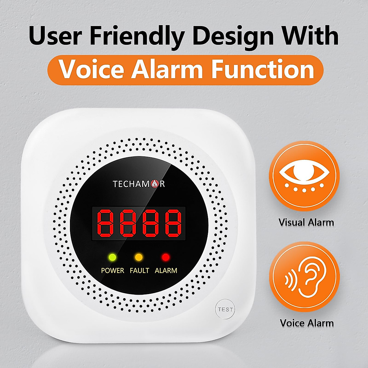 Techamor Natural Gas Detector and Propane Alarm, Gas Leak Detector, Natural Gas Sniffer, Propane Detector, Tester and Monitor for LNG, LPG, Methane with Voice Warning and Digital Display
