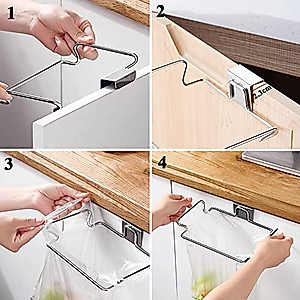 Oniapro Trash Bag Holder for Cabinet Doors & Cupboards, Large Stainless Steel Portable Hanging Garbage Bag Holder, Kitchen Trash Can for Under Sink Trash, Camping Accessories