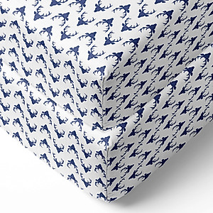 Bacati - 2 Pack Tribal/Aztec/Triangles Silky Soft Breathable 100% Cotton Muslin Baby Crib Fitted Sheets - Fits Standard 28 x 52 x 5 Crib & Toddler Mattresses (Navy Bucks)