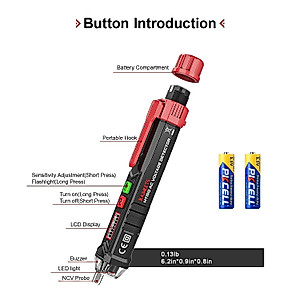 KAIWEETS HT100 Non Contact Voltage Tester AC Electricity Detect Pen 12V-1000V/48V-1000V Dual Range with LCD Display LED Flashlight Buzzer Alarm Wire Breakpoint Finder