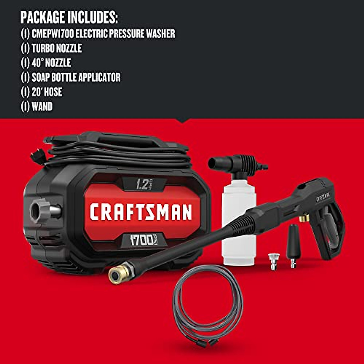CRAFTSMAN Electric Pressure Washer, Cold Water, 1700-PSI, 1.2-GPM, Corded (CMEPW1700)
