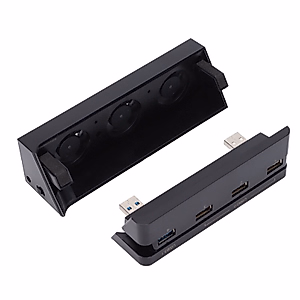 Kafuty-1 Cooling Fan and USB Hub Combination Kit for PS4 Slim Console System,4-Port USB 3.0 Adapter Splitter,Automatic Temperature Sensor Controlled Cooler,for Playstation 4 Slim