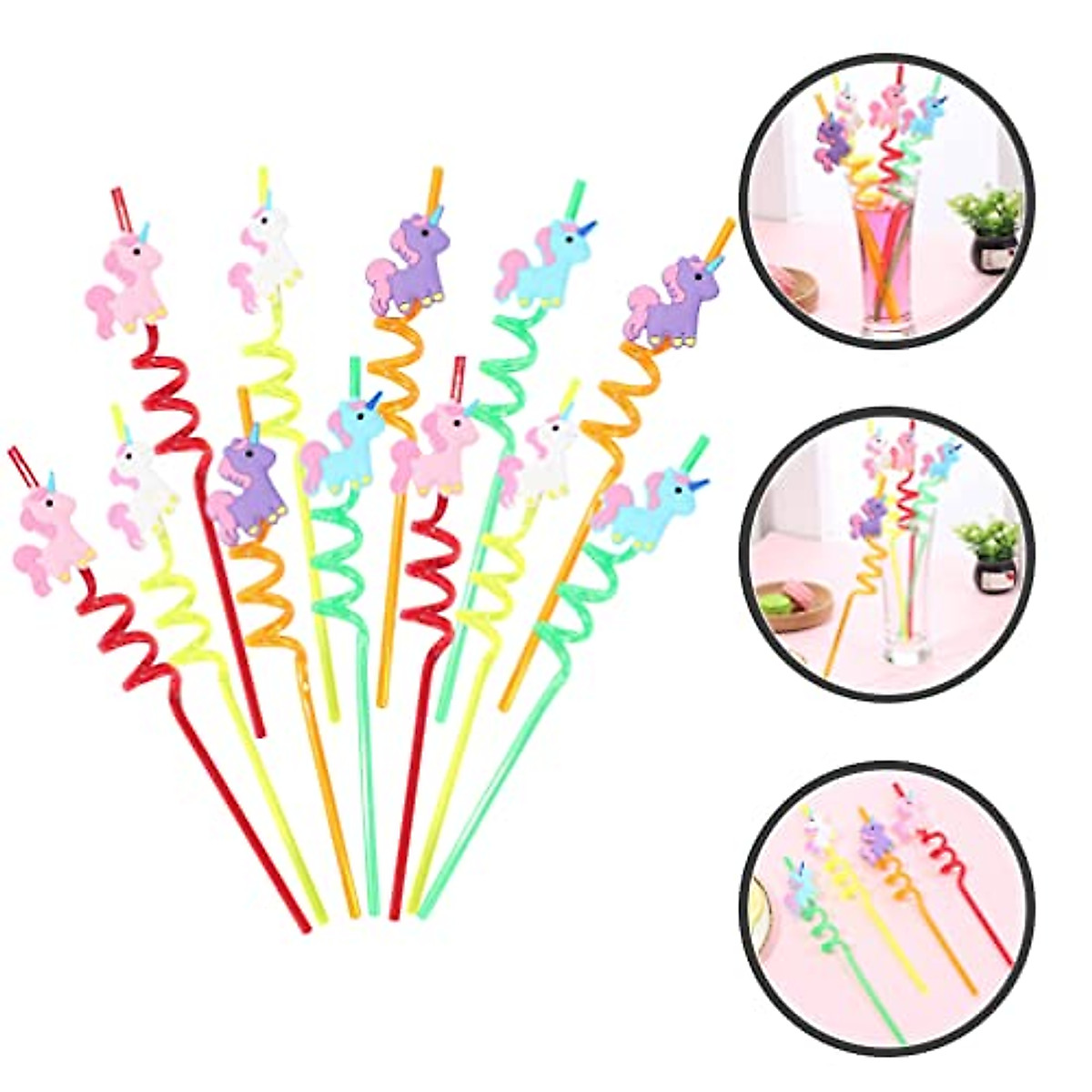 Gadpiparty 12pcs Reusable Unicorn Straws Drinking Plastic Straws Curly Hard Party Straw Unicorn Birthday Party Supplies Fun Straws for Kids Birthday Party Decorations