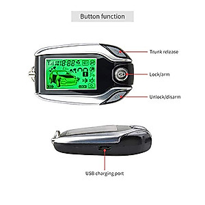 EASYGUARD EC204 2 Way car Alarm System with PKE Passive keyless Entry, Rechargeable LCD Pager Display & Remote Trunk Release, Shock Warning DC12V