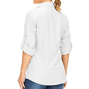 Women's Long Sleeve Safari clothes UPF 50+ Hiking Fishing shirts,Sun Protection Quick Dry Light Cooling Shirts(5019 White XL)
