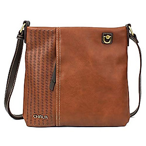 CHALA Laser Cut Crossbody Faux Leather - Metal Feather - Brown