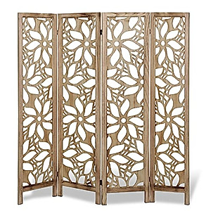 ECOMEX 4 Panel Cutout Room Divider, 5.6 Ft Tall Wood Room Dividers and Folding Privacy Screens, Portable Wall Partition Screen, Folding Freestanding Partition Privicy Screen, Natural
