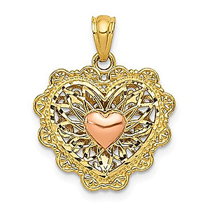 IceCarats 14K Two Tone Gold White Reversible Antique Filigree Heart Necklace Love Pendant Charm Only