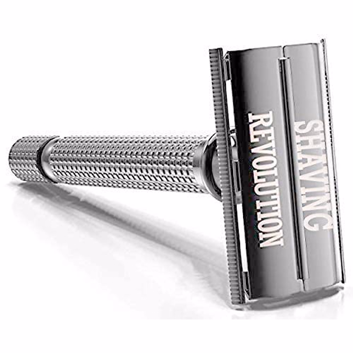 Viking Revolution Long Handle Double Edge Safety Razor - Butterfly Open Razor with 10 Japanese Stainless Steel Double Edge Safety Razor Blades - Close, Clean Shaving Razor for Men (Chrome Metal Razor)