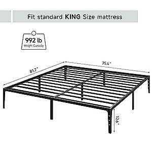IDEALHOUSE 14 Inch King Bed Frame with Storage, Metal Platform Bed Frame King Size, Sturdy Steel Slats Support Mattress Foundation No Box Spring Needed, Black