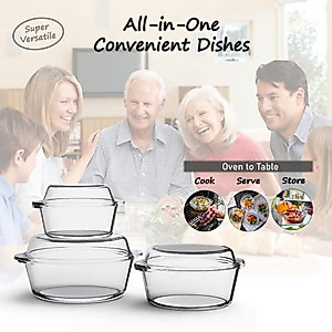 ums Glass Casserole with Lids - Set of 6 Pieces. Glass Casseroles Cookware with Glass Lid, Glass Casserole Dish Set, Borosilicate Glass Durable Bakeware Set, Glass Bowls Dish Oven & Microwave Safe