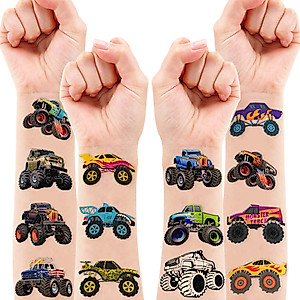 Monster Truck Temporary Tattoos for Kids | Birthday Party Supplies Favors Super Cute Fake 96PCS Tattoos Stickers Party Decorations Boys Girls School Rewards Gifts