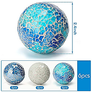 DomeStar 4 Inches Blue Cerulean White and Grey Wicker Rattan Balls Orbs and 6PCS 2.4 Inches Mosaic Glass Orbs