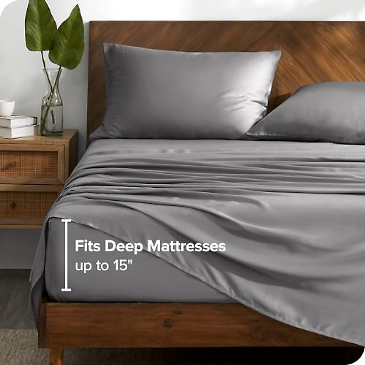 Bare Home Lyocell Tencel Sheet Set - Twin Size - 3 Piece Set - Derived from Eucalyptus - All-Season - Ultra Soft - Deep Pocket (Twin, Light Grey)