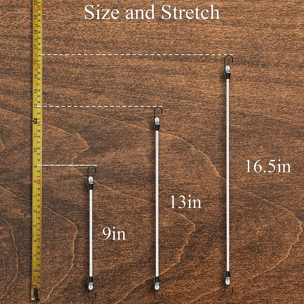 ZHOUBIN 9 inch Mini Short White Bungee Cords with Hooks, 12 Pcs