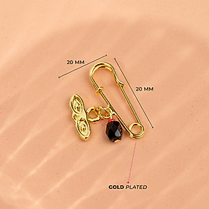Gold Plated Classic Simulated Azabache St Lucy Charm Protection Brooch Pin - Black Simulated Azabache St Lucy Eyes Protection Pin Brooch - Stylish Protection Jewelry Gift for Babies