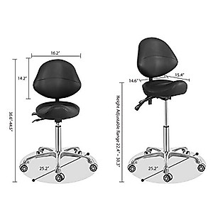 Saddle Stool Chair with Back Support, Heavy-Duty(350LBS), Hydraulic Rolling Swivel Adjustable Stool Chair for Salon Spa Beauty Massage Dental Clinic Home Office Use