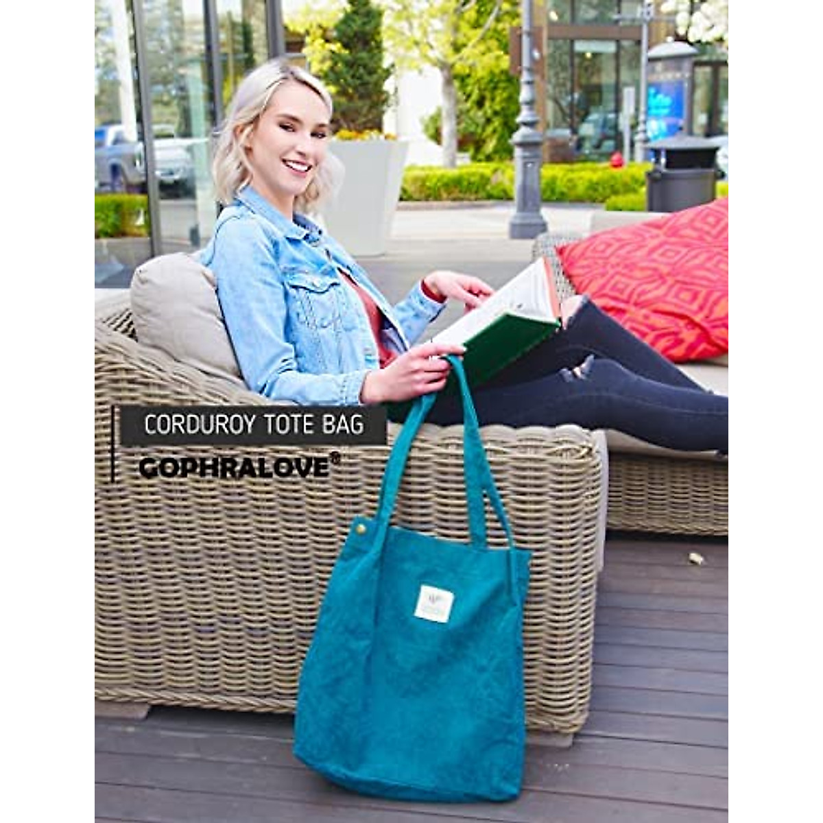 Cloele Corduroy Tote Bag for Women Shoulder Bag with Inner Pocket For Work Beach Lunch Travel And Shopping Grocery (Green)