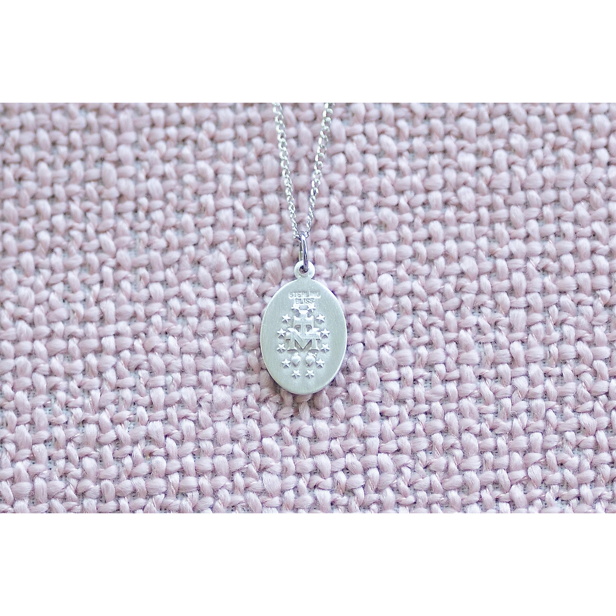 Heartland Store Women's Oval Blue Enamel Miraculous Medal with 18" Sterling Silver Chain