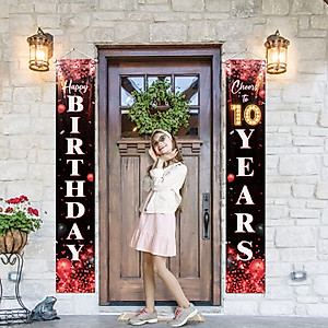 Happy 23rd Birthday Porch Sign Door Banner Decor Red and Black – Glitter Cheers to 23 Years Old Birthday Party Theme Decorations for Men Women Supplies