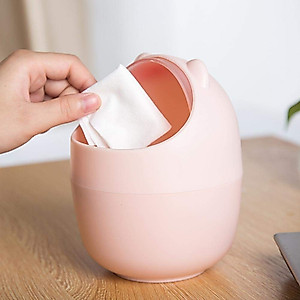 Desktop Mini Trash Bin, Cute Desktop Trash Can Flip Garbage Storage Bucket Cartoon Desk Waste Container Bucket Trash Can (Blue)