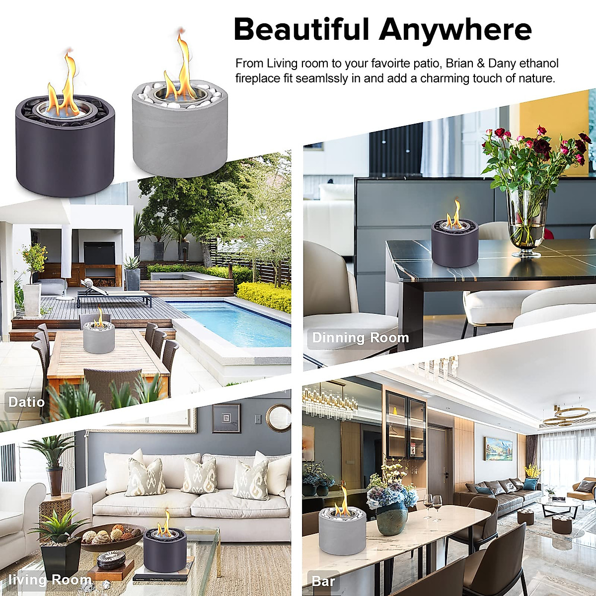 BRIAN & DANY Tabletop Fire Pit, Mini Rubbing Alcohol Fireplace ​for Indoor Outdoor