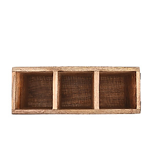 Samhita Mango Wood Cutlery Holder Caddy Organizer Wooden Utensil Storage Organizer Countertop for Silverware Fork Spoon Spatula 3 compartments (11" x 4" x 4.5")