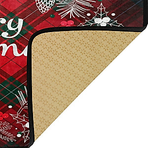 senya Christmas Rugs Kitchen Rugs Runner Christmas Monogram Wreath Tartan Plaid Doormat Bath Rugs Mat Non Slip Area Rugs for Bathroom Kitchen Indoor 39" X 20"