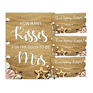 Inkdotpot 1 Sign + 30 Cards How Many Kisses for The Soon to Be Mrs White Beach Bridal Shower Game