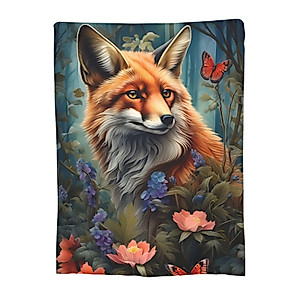 amepay Fox Blanket Gifts for Kids Girls Forest Flowers Animal Butterfly Flannel Throw Blankets Soft Comfy Lightweight for Home Decor Couch Bed Sofa 60x50 Inches