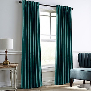 Dreaming Casa Teal Green Velvet Curtains for Living Room Thermal Insulated Rod Pocket Back Tab Window Curtain for Bedroom 2 Panels 52" W x 96" L