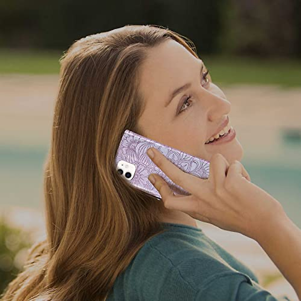 Amnirk iPhone 13 Wallet Case, PU Leather Flip Folio Case [Hand Strap] [3-Slots] Card Holders Pocket for iPhone 13 (Light Purple)