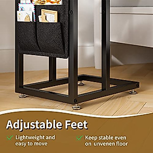 SUPERJARE C Shaped End Table with Charging Station, Side Table with Storage Bag, Couch Table, C Table with USB Port and Outlet, for Living Room, Bed Room, Set of 2, Rustic Brown