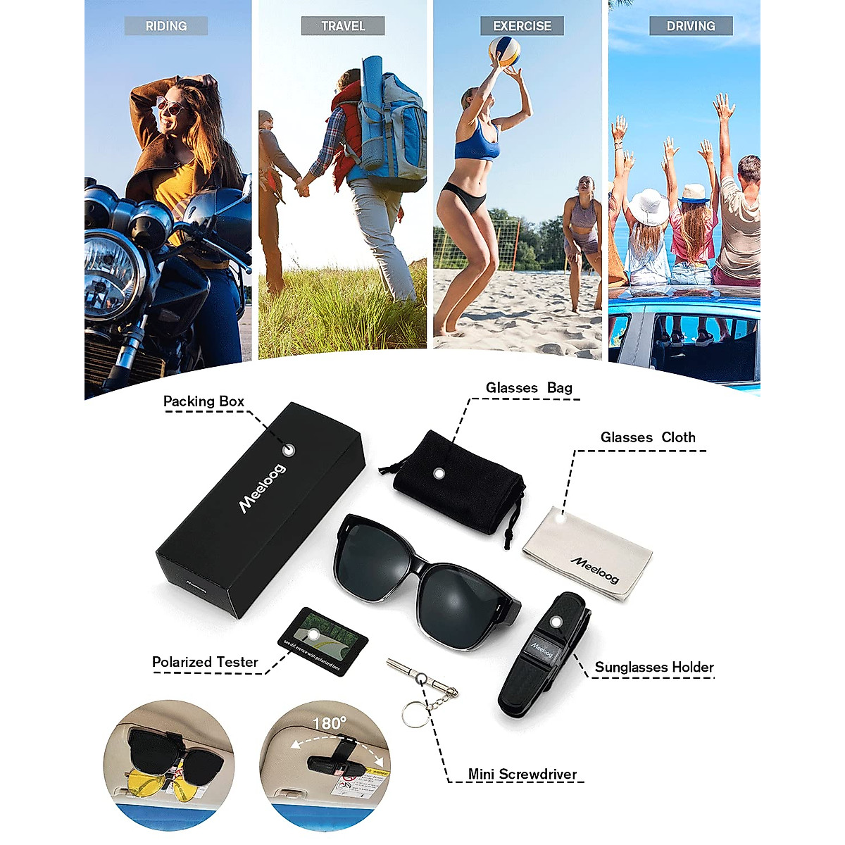 Meeloog Large Polarized Fit Over Glasses Sunglasses For Women Men, Oversized Trendy Square Shades For Driving Riding MST0110 (P1 Gradient Black Frame/Black Lens)