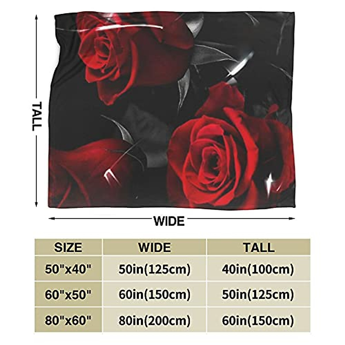 HBNWQUA Red Rose Blanket Throw Super Soft Lightweight Flannel Blanket for Living Room Bedroom Bed Sofa 50 inches X40 inches , Black