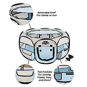 Portable Pop Up Pet Play Pen with carrying bag 33in diameter 15.5in Blue by PETMAKER