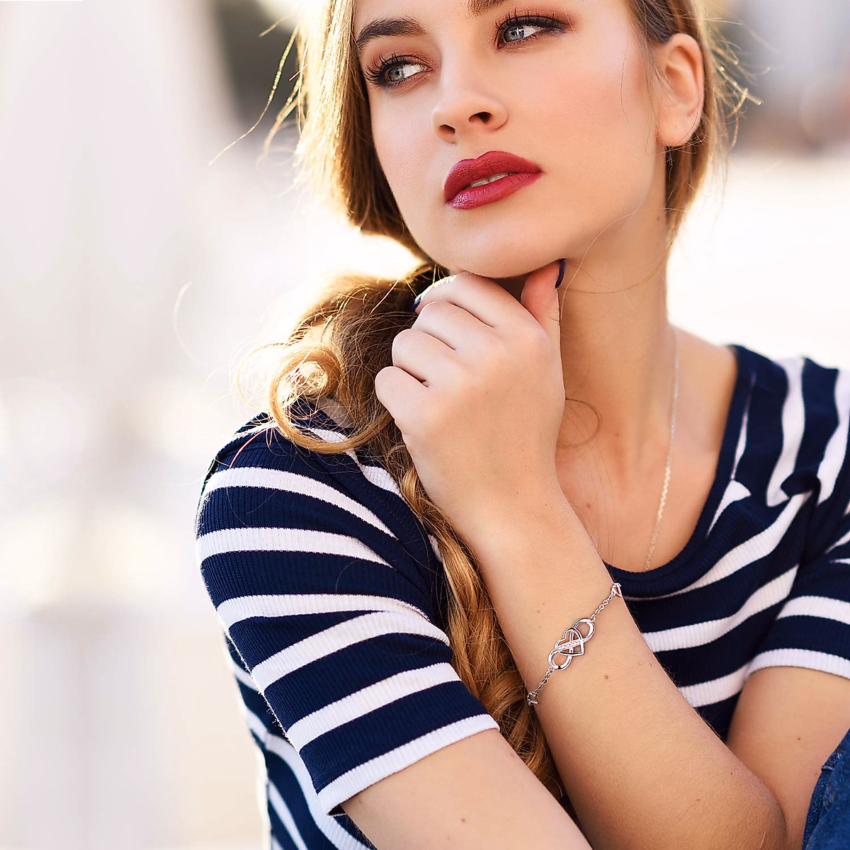 Billie Bijoux Women 925 Sterling Silver Infinity Bracelet Forever Love” Infinity Heart White Gold Plated Diamond Adjustable Bracelet Best Gifts