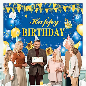 Kedrwa Blue and Gold Birthday Decorations, Blue and Gold Balloon Arch and Birthday Backdrop Blue and Gold Party Balloons for Men Women Birthday Decorations