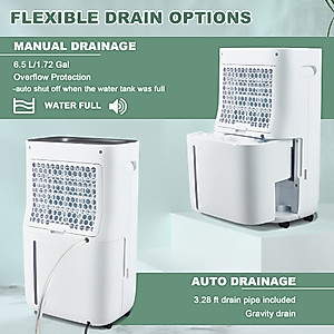 Sapodilla Dehumidifier for Basement, 50 Pints Dehumidifier for 3000 Sq.Ft, 1.72 Gallon Water Tank with Drain Hose, Auto or Manual, Portable Home Dehumidifier for Large Room Bedroom Bathroom Laundry