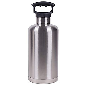 FIFTY/FIFTY Growler, Double Wall Vacuum Insulated Water Bottle, Stainless Steel, 3 Finger Cap w/ Standard Top, Silver, 64oz/1.9L, 64 ounce