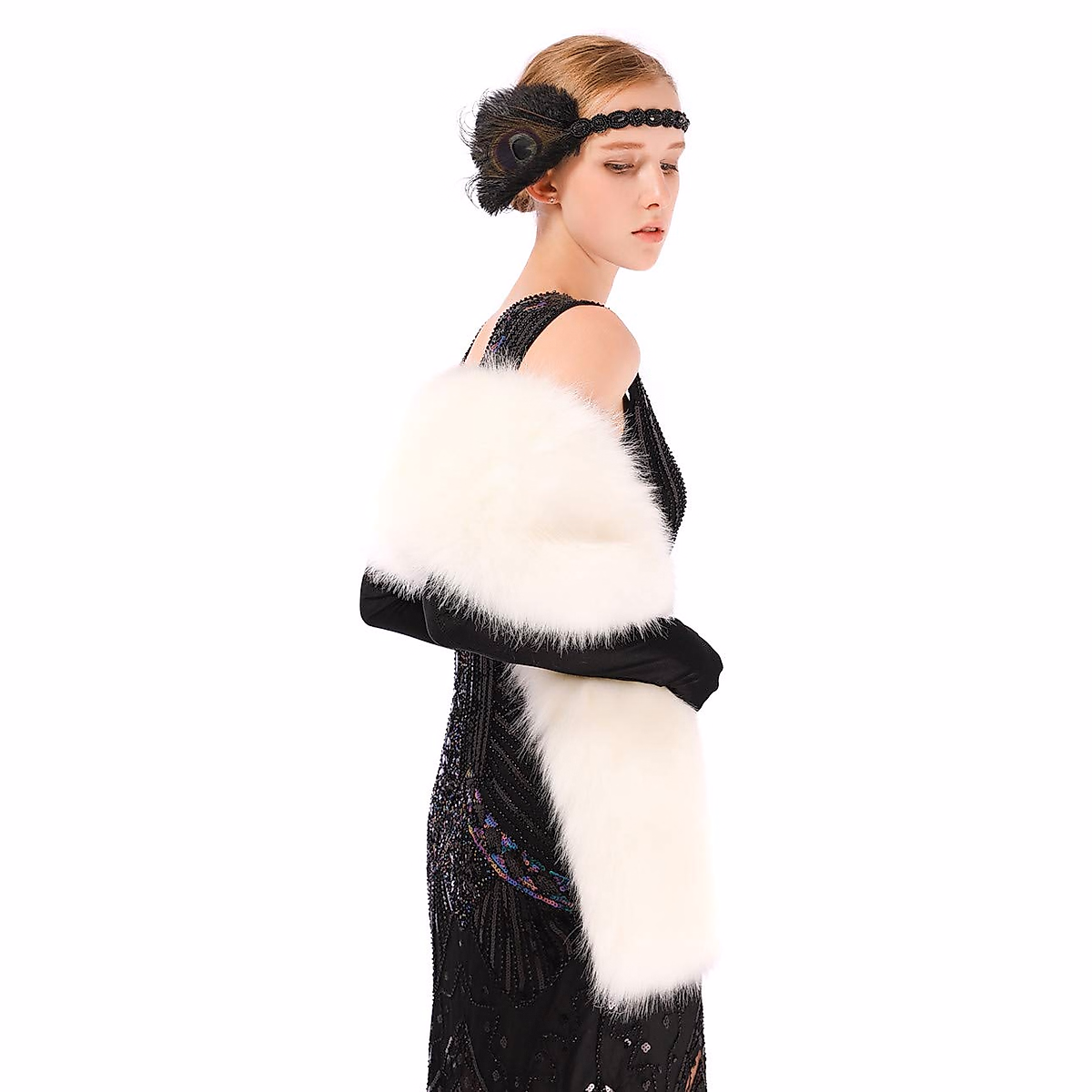 Dikoaina Women's Winter Fake Faux Fur Scarf Wrap Collar Shawl Shrug