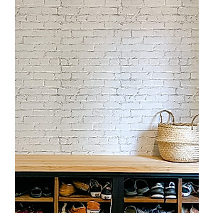Brick Wallpaper Peel and Stick - White/Gray, 32.8 ft x 1.5 ft - 3D Faux Brick Wallpaper for Textured Wall, Removable Wallpaper for Indoor & Outdoor Use Waterproof- Ideal for Bedroom Accent Wall Décor