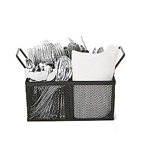 Mind Reader 4-Section Metal Mesh Storage Caddy, Kitchen Utensil Holder, Flatware and Silverware Organizer, Napkin Holder, Black