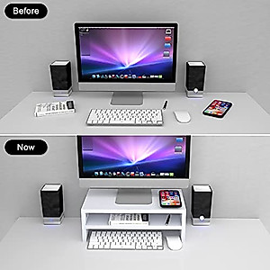 VLikeze White Monitor Stand Riser, 2 Tiers Computer Monitor Stand with Storage, Desktop Organizer Screen Shelf Laptop Riser Stand for Printer/TV/Notebook/PC, 16.5 Inches