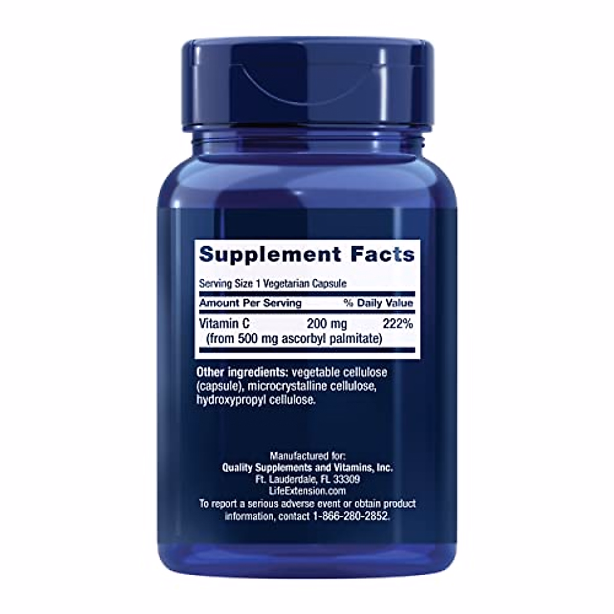 Life Extension Ascorbyl Palmitate 500mg – Fat-Soluble Vitamin C Supplement for Immune Support and Longevity – Water-Soluble Gluten-Free, Non-GMO, Vegetarian – 100 Capsules