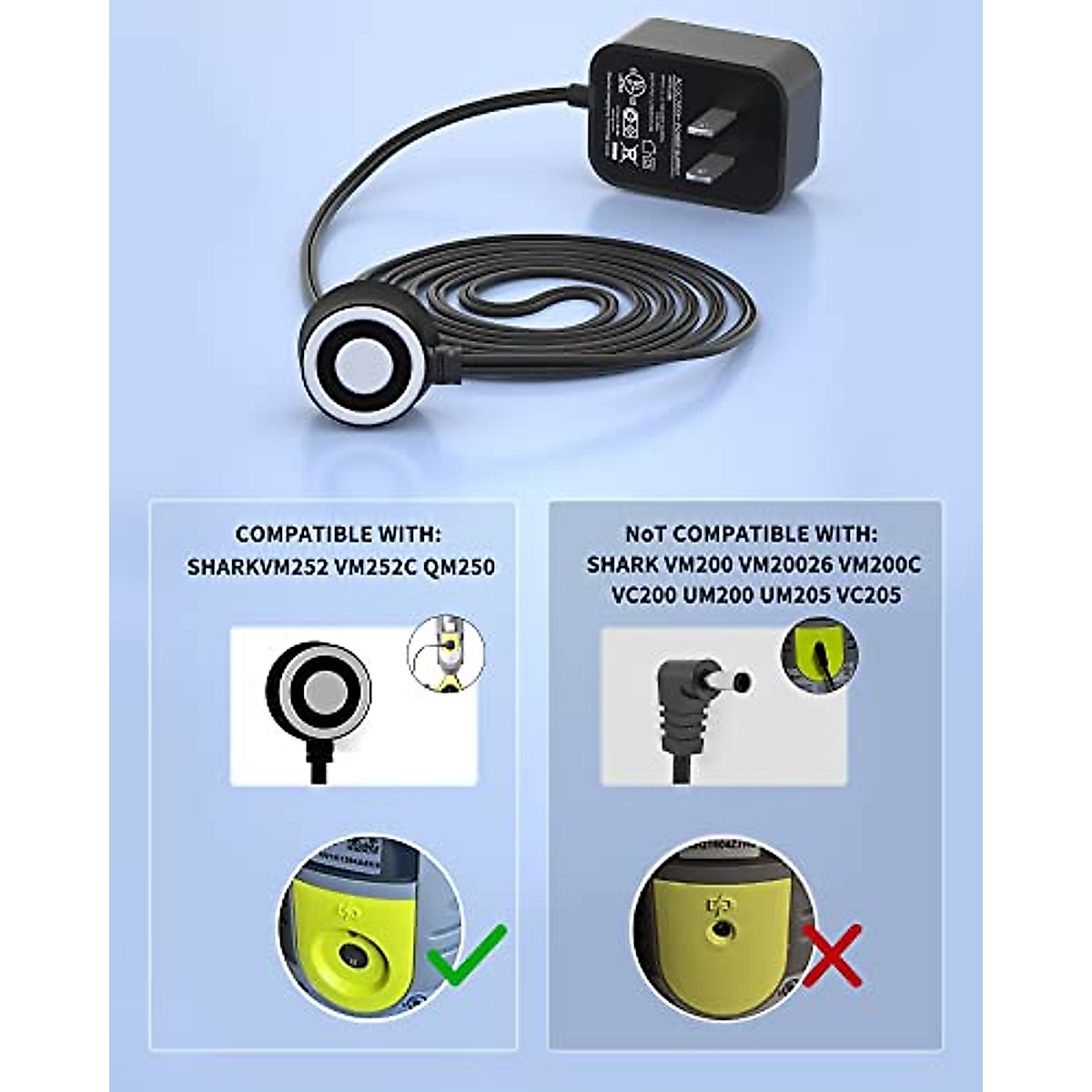 Charger Fit for Shark Cordless Hard Floor Vacuum Mop VM252 VM252C QM250,6.0Ft Extra Long DC Supply Shark VM252 Magnetic Charger